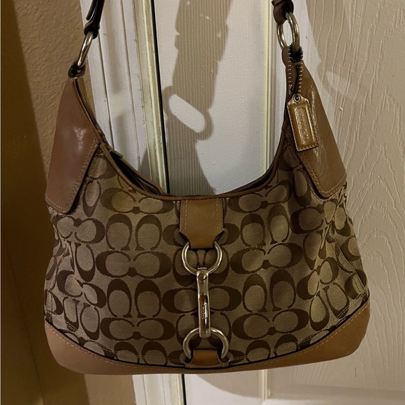 Coach | Bags | Coach Logo Purse Brown Leather And Cloth | Poshmark